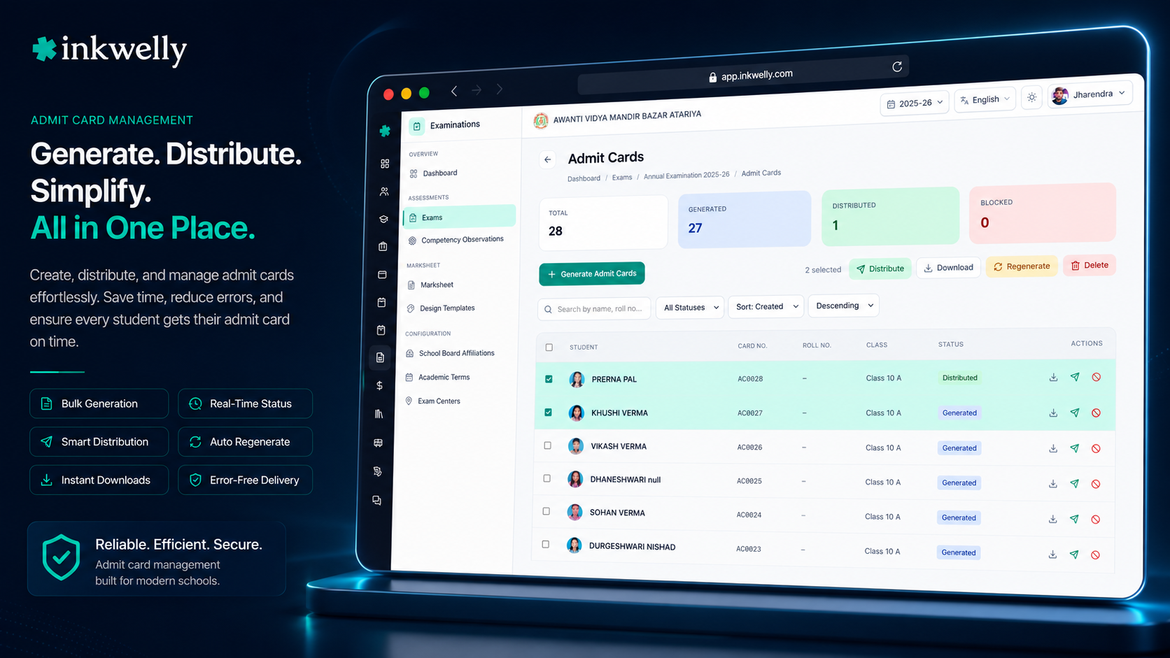 Exam Admit Cards — Generate, Distribute, Verify · Inkwelly